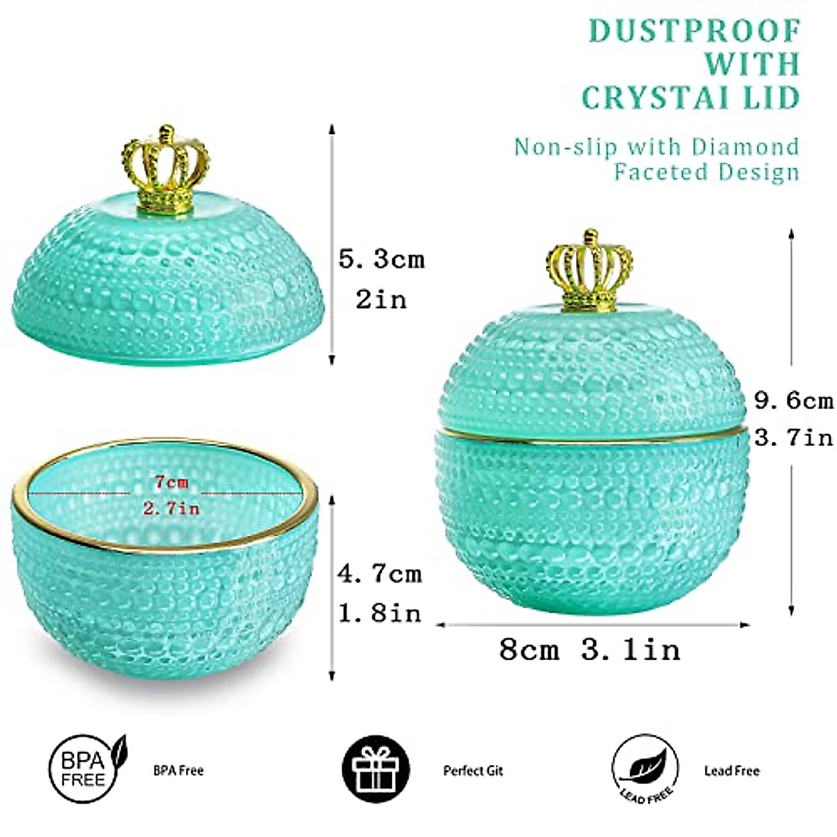 Blue Glass Candy Jar with Lid,Glass Apothecary Jar with Lid,Crystal Jewelry Storage Glass Jar Food Container for Wedding