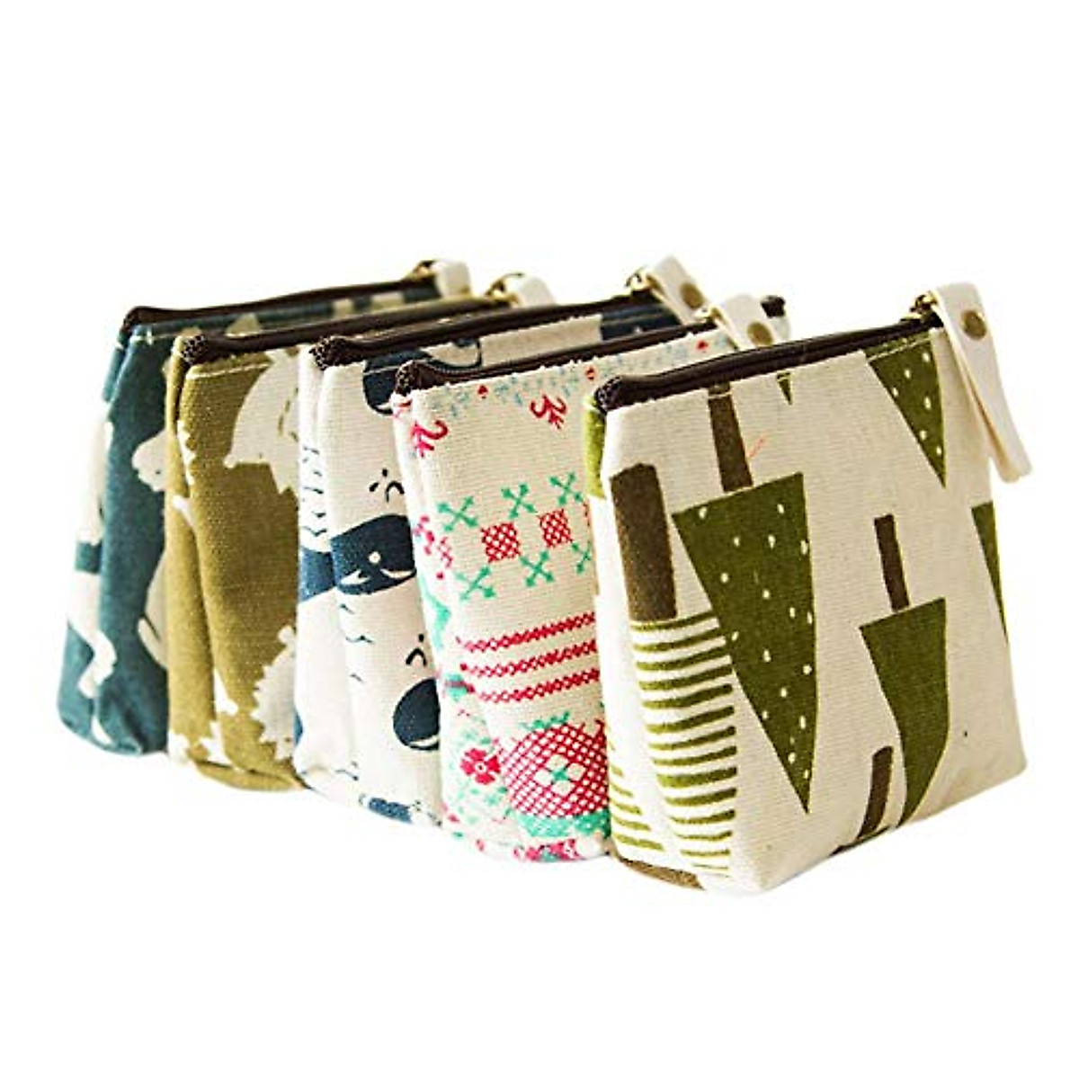 Bonwete 5 PCS Pencil Bag Pen Case Flower Floral Canvas Pencil Pen Case Multi-functional Cosmetic Makeup Bag Set Coin Purse