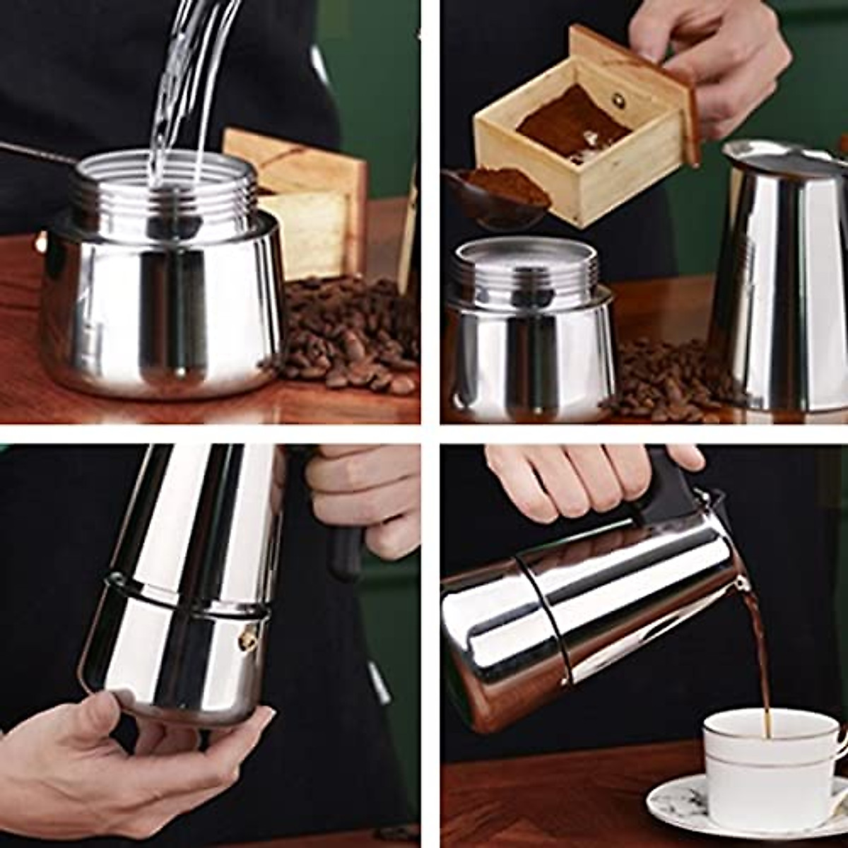 SWETON Stainless Steel Espresso Maker, Stovetop Espresso Maker, Coffee Maker, Moka Pot,300ml/6cup
