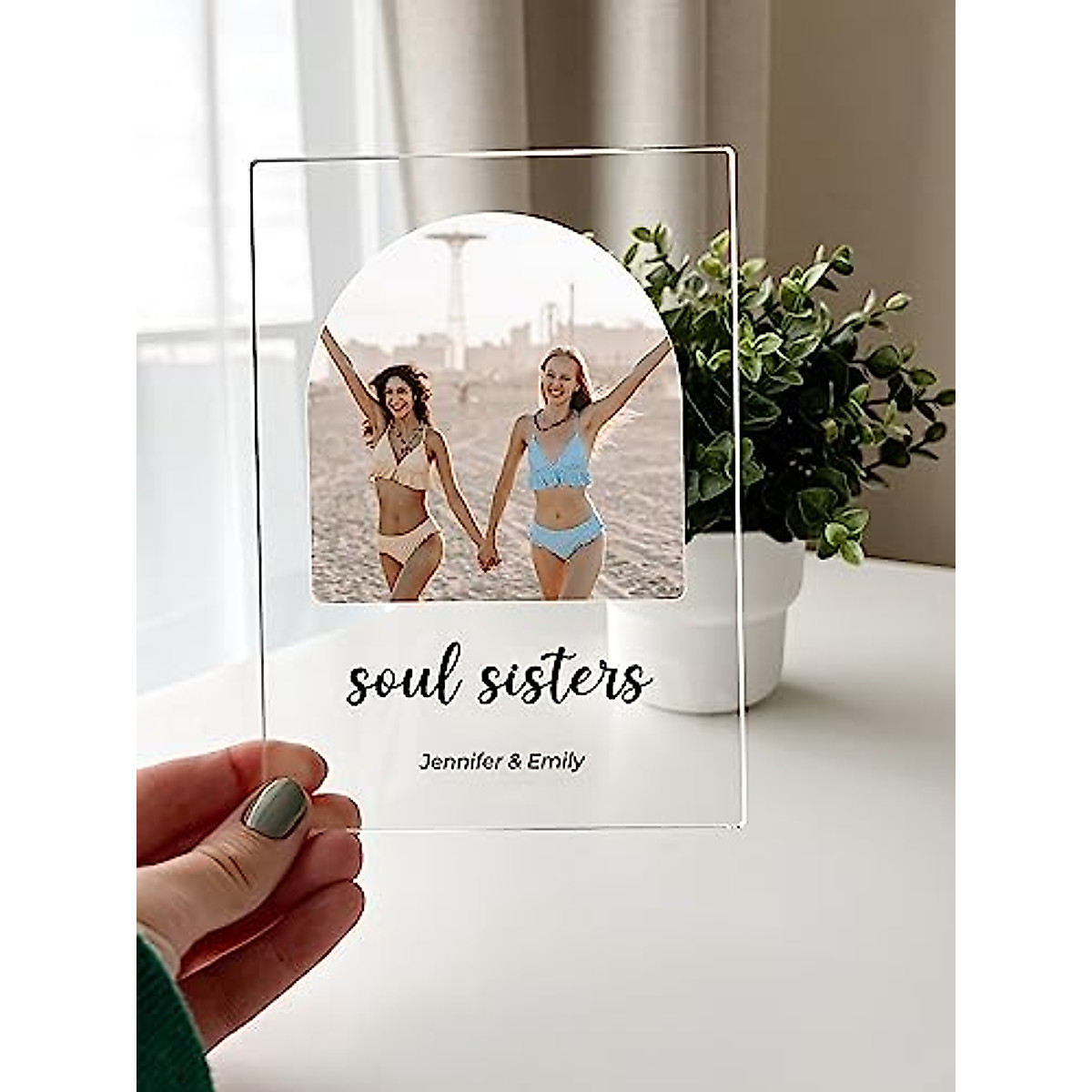 Custom Any Names Words & Picture Personalized Photo Frame Wood Table Desk Stand Display Home Décor Gift For Her Best Friend Better Together Friendship Soul Sisters Best Friends Forever Mate Pal BFF Gift
