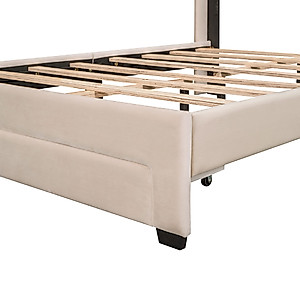 Full Platform Bed Frame with Big Storage Drawers, Velvet Upholstered Full Size Bed with Headboard,Solid & Sturdy,No Box Spring Required. (Beige#8)