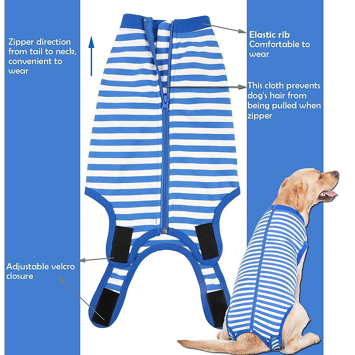 Sychien Dog Recovery Suit Post Surgery Shirt for Puppy,Small Female Male Wound Protective Suit,Blue S