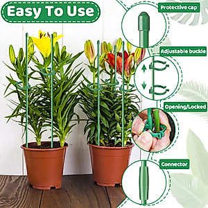 Plant Stakes, 28 Pcs Plant Support Sticks Adjustable Length with 28 Clips and 14 Links for Indoor Outdoor Garden Potted Rose Tomato Vegetables-16 & 12inch