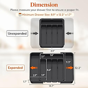Lifewit Silverware Drawer Organizer, Expandable BPA Free Utensil Tray for Kitchen, Adjustable Flatware and Cutlery Holder for Spoons Forks Knives, Plastic Kitchen Organizers and Storage, Black