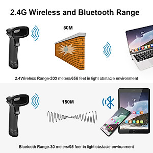 JRHC Bluetooth QR Barcode Scanner, PDF417 Rechargeable Code Scanner Wireless, Data Matrix 2D Barcode Rearder Cordless Connect Smart Phone, Tablet, PC, CCD Code Reader Work with Windows, Mac,Android
