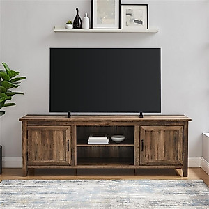 Pemberly Row Farmhouse Rustic Wood Barn Door 70" TV Stand Console with Storage in Rustic Oak