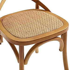 Modway Gear Rustic Modern Farmhouse Elm Wood Rattan Dining Chair in Walnut