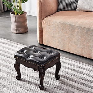 KIVSON Foot Stool Ottoman Foot Rest Microfiber Leather Upholstered Foot Stool for Living Room, Sofa, Entryway, Solid Wood Stool (Dark Brown)