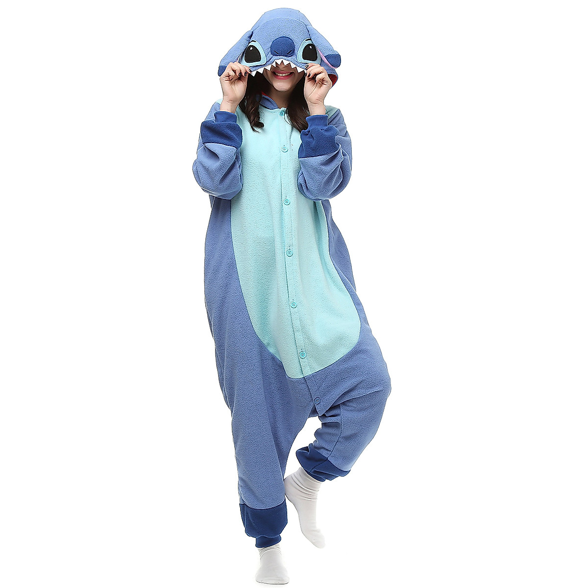 VU ROUL Blue Stitch Onesie Costume for Women Men Adult Halloween Christmas Party Pajamas Sleepwear Large