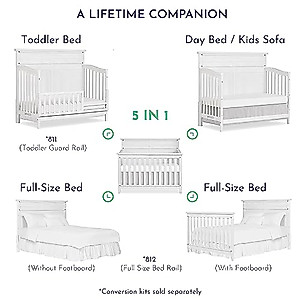 Evolur Andorra 5-in-1 Convertible Crib in Weathered White, Greenguard Gold and JPMA Certified, Made of Hardwood, Easy to Assemble, Wooden Nursery Furniture