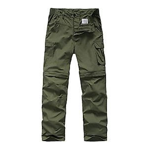 linlon Kids' Cargo Pants, Boy's Casual Outdoor Quick Dry Waterproof Hiking Climbing Convertible Trousers #9016-Army Green-XS
