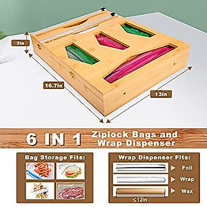 Foil and Plastic Wrap Organizer, Ziplock Organizer for Drawer Suitable for Gallon, Quart, Sandwich and Snack Bag, Plastic Wrap Dispenser with Cutter for Cling Film, Aluminum Foil(12" Kitchen Rolls)