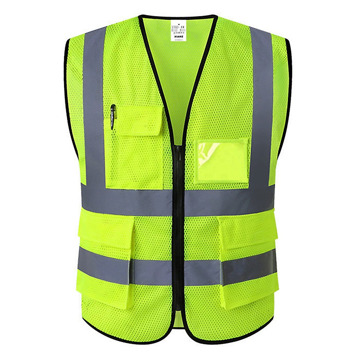 XIAKE 5 Pockets Mesh High Visibility Reflective Safety Vest,Zipper Front, Meets ANSI/ISEA Standards(Large,Yellow)