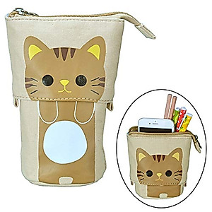Oyachic Telescopic Pencil Holder Cat Pen Case Stand UP Cosmetics Organizer Pouch Zipper Box Bag with Inner Pocket