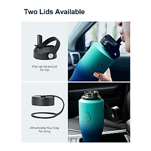 BUZIO 40 oz Insulated Tumbler with Straw and Lids, Stainless Steel Water Bottle Fits in Any Car Cup Holders, Double Wall Metal Tumbler Flask Large Capacity, Travel Cold Bottles, Leak-Proof Tumbler