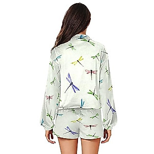 Kigai Colorful Dragonfly Jogging Suits for Women Lounge Cozy Long Sleeve Half Zip Lapel Collar Sweatsuit Set,M