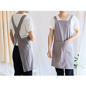 losofar Women Men Cotton/Linen Japanese Style Cross Back Aprons Pinafore Dress with Two Pockets for Cooking, Housewarming, Daily Chores(grey, 24×27.6inch)