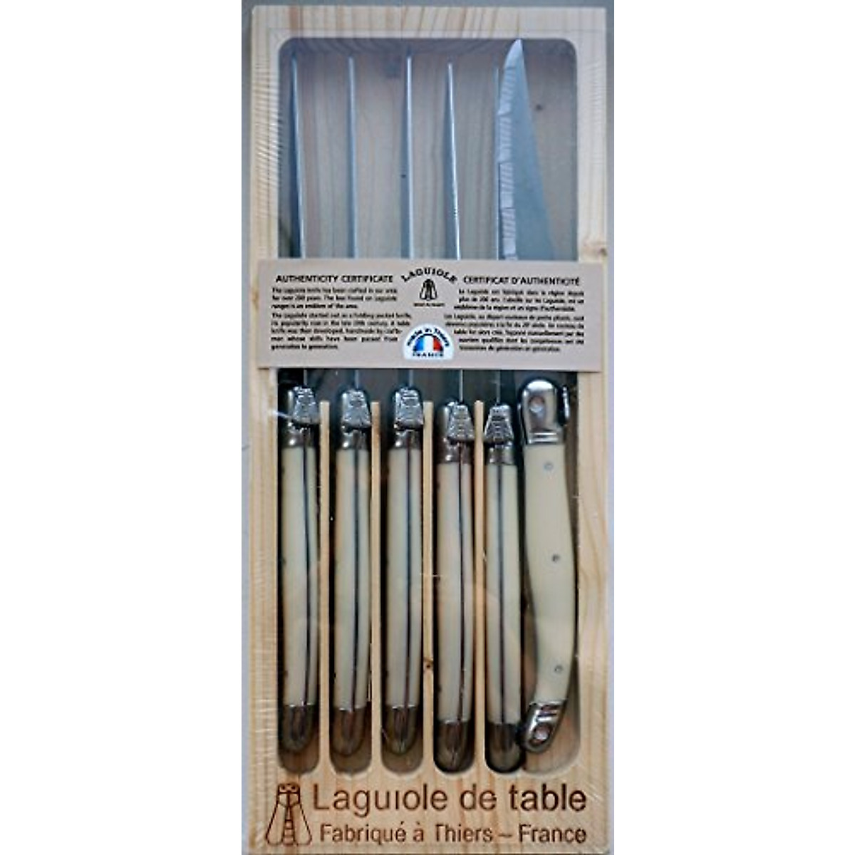 Jean Dubost Laguiole 6 Piece Steak Knife Set France Ivory White Handles