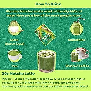 Pow Wonder Matcha | Organic Ceremonial Matcha w/Adaptogens, Mushrooms, Lion's Mane Mushroom and Ashwagandha | Lightly Sweetened (14 Servings)