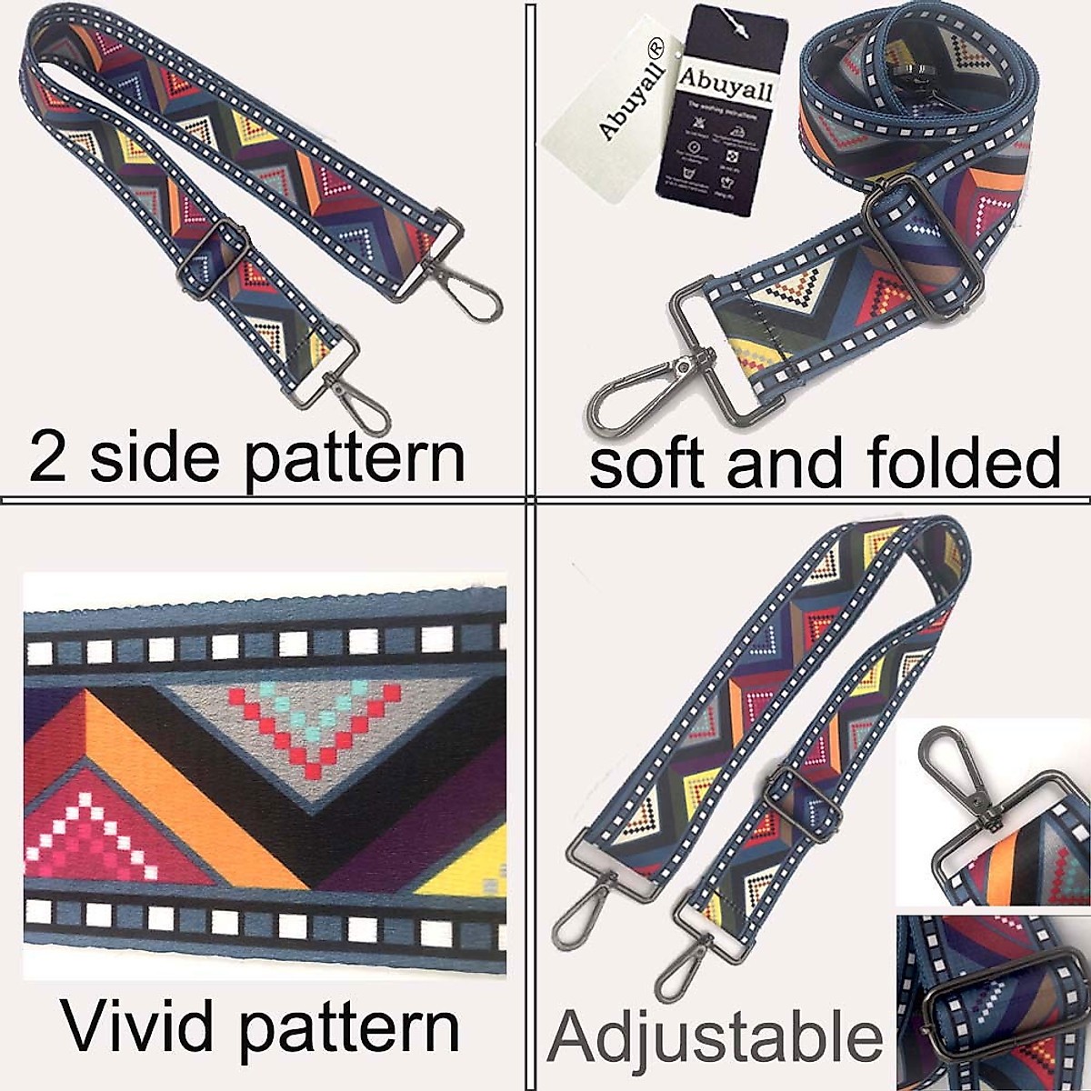 Abuyall Wide Strap Replacement Guitar Style Multicolor Crossbody Handbag Strap A