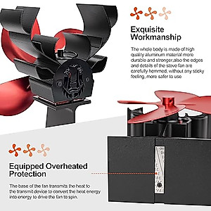 CONBOLA Wood Stove Fan Heat Powered, Silent Operated Fireplace Fan for Wood/Log Burner,Made of Aluminum Material Increases 80% Heat Distribution.(Elk,Red)