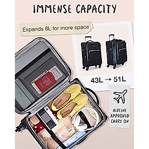 BAGSMART Carry On Luggage 20 Inch,Softside Expandable Suitcase with Spinner Wheels, Travel Luggage Airline Approved Rolling Lightweight Suitcases with Front Pocket for Women Men,Black Carry-On(Black)