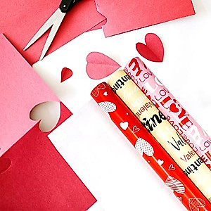 WorldBazaar Valentines Wrapping Paper Roll with Cut Lines Valentine Heart Love Design Gift Wrapping Paper for Valentine’s Day Birthday Holiday 3 Pack Red Pink