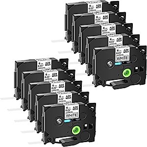 GREENCYCLE 10-Pack Compatible for Brother 1/4" 0.23" x 26.2ft Black on White TZe-211 AZE211 TZ-211 TZ211 Standard Laminated Label Tape for P Touch PT-D210 PTD400AD PT1230 PTH110 PT Cube Labeler