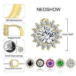 NEOSHOW Gold Huggie Hoop Earrings for Women Cubic Zirconia Small Hoop Earrings 14K Gold Plated Sterling Silver Post Tiny Cartilage Hoop Earrings for Women (Clear)