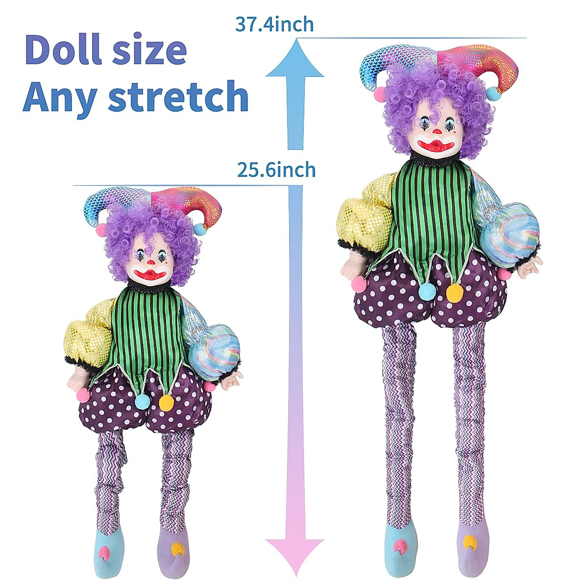 GARUNK 37.4" Plush Clown Doll - Baby Girl Birthday Gift - Cute Stuffed Toy with Retractable Arms & Legs, Purple