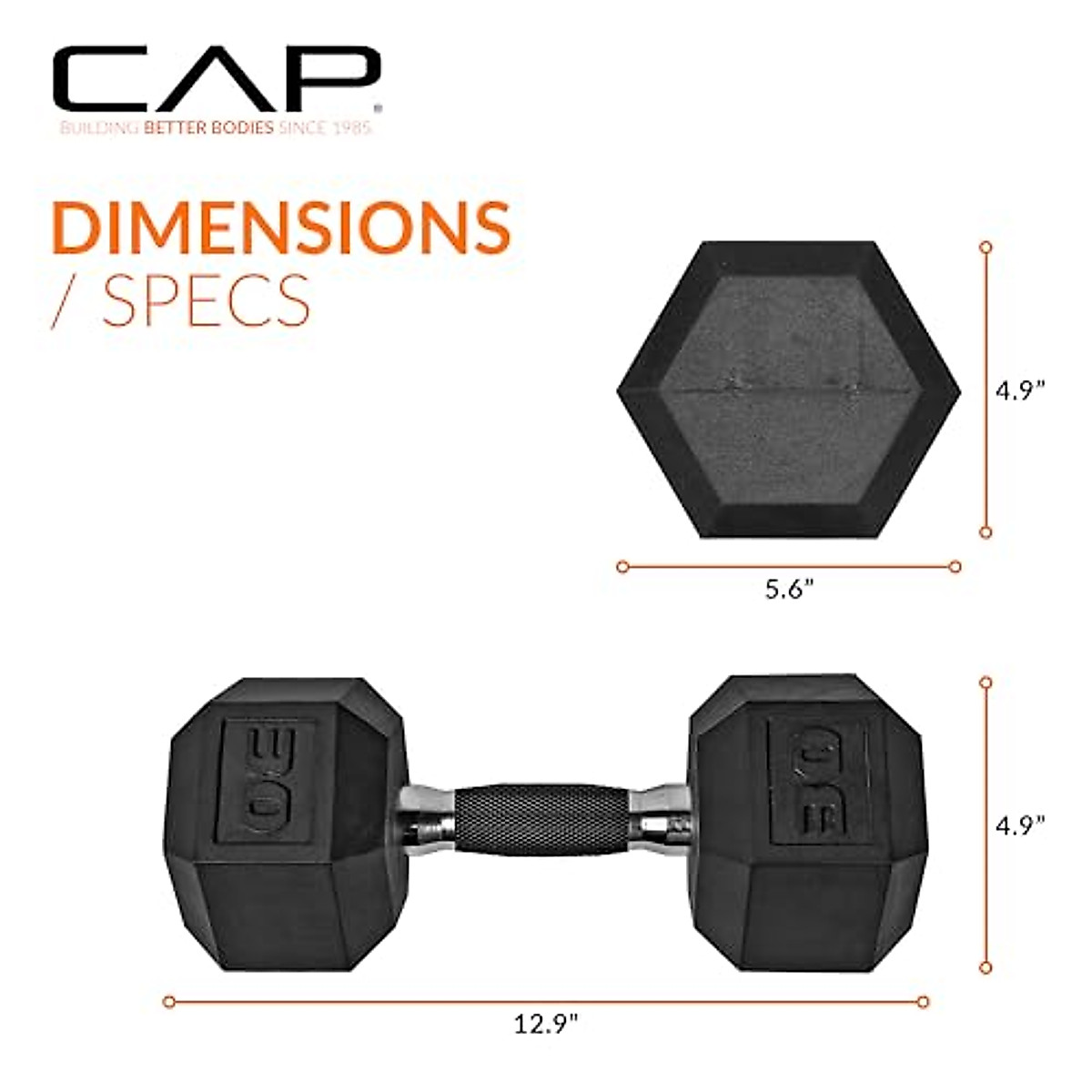 CAP Barbell Coated Dumbbell Weights with Padded Grip, 30-Pound