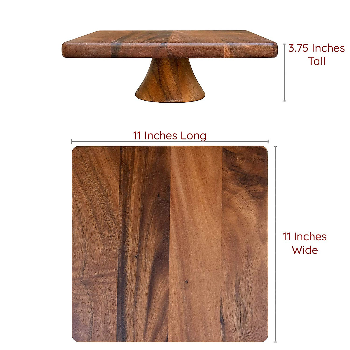 Villa Acacia Wood Cake Stand, 11 Inch Square Display with Wooden Pedestal, Small and Mini Cakes