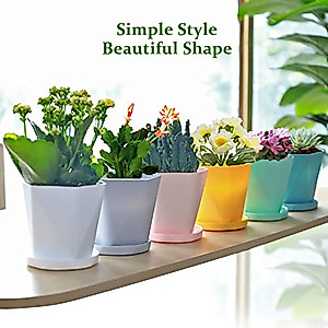 ISIVBPEP Flower Pots - 6 Pack 5.1 Inch Plastic Plant Pots with Drainage Holes and Saucers - Planters for Indoor Plants - Garden Pots with Gardening Tools