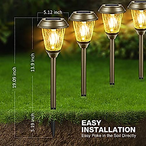 XMCOSY+ Solar Pathway Lights - 6 Pack Solar Lights Outdoor Waterproof, Auto On/Off 10-25 LM Warm White Glass Stainless Steel, Solar LED Lights Decorative for Yard Garden Lawn Driveway Walkway Sidewalk