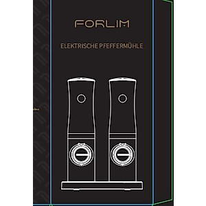 FORLIM Rechargeable Salt and Pepper Grinder Set with USB Base, Automatic Electric Pepper Mill, Adjustable Coarseness, with White LED Light, High Speed Grinding, One Hand Operation, 2 Mills