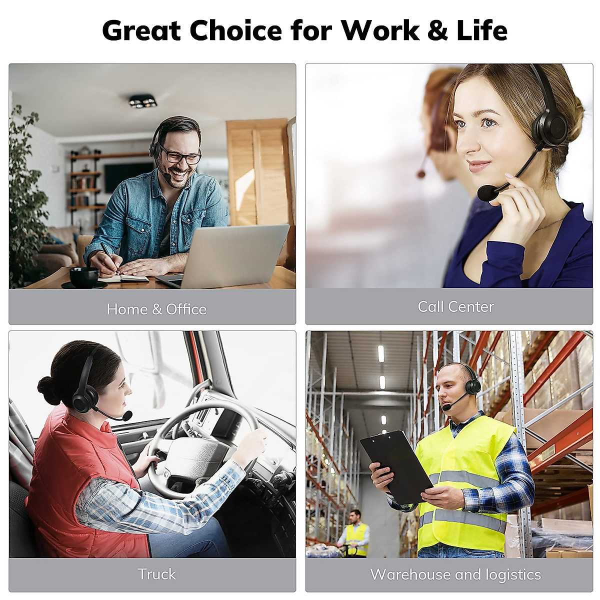 ELEVOC Trucker Bluetooth Headset with Microphone Noise Cancelling & Mute Button Telephone Headsets for PC Cell Phones Wireless On-Ear Headphone with Charge Stand for Zoom Meetings Skype Home Office