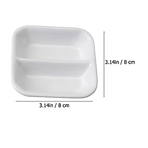 HANABASS 6pcs Ceramic Serving Platter 2 Compartment Appetizer Serving Tray Rectangular Divided Sauce Dishes for Restaurant Kitchen Spices Vinegar (White)