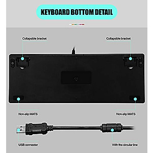 Mechanical Keyboard,Wired Rainbow LED Backlit 87 Key Waterproof Gaming Keyboard,USB Cable with Magnetic Ring PC PS4(Blue)