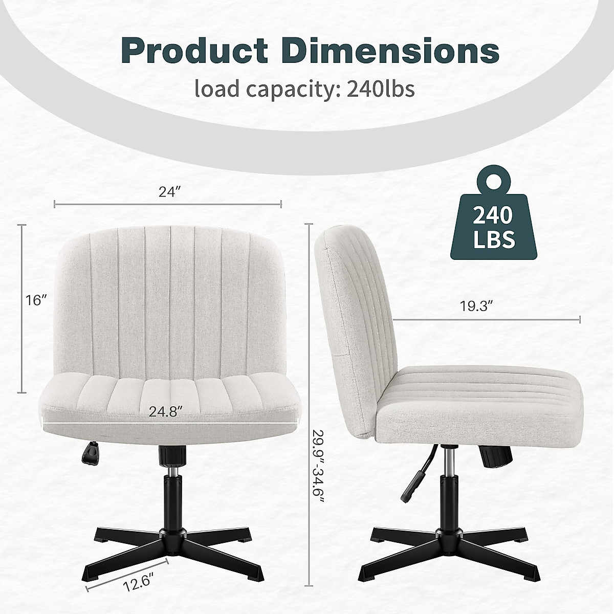 JUMMICO Armless Office Desk Chair No Wheels, Cross Legged Office Chairs Padded Wide Seat, Fabric Modern Adjustable Swivel Accent Chair, Computer Task Vanity Chair for Home Office (Beige)