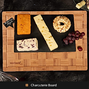 Cutting Board, McCook® MCW12 Bamboo Cutting Board, Wood Cutting Board for Meat, Cheese and Vegetables w Juice Groove, End Grain Cutting Board, Cheese Charcuterie Board Serving Tray(L, 17”*12”*1”)