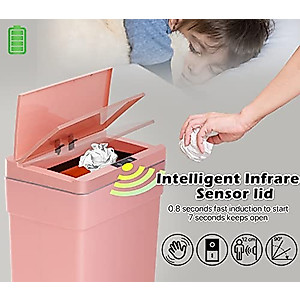 GINMAON 13 Gallon Trash Can Automatic Kitchen Trash Can, Plastic Large Capacity Garbage Can Bathroom Rubbish Can with Lid, Smart Trash Can Waste Bin for Narrow Space, Pink
