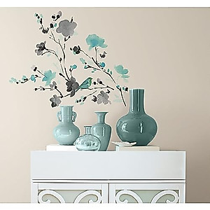 RoomMates RMK2687SCS Blossom Watercolor Bird Branch Peel and Stick Wall Decals, Multi Color