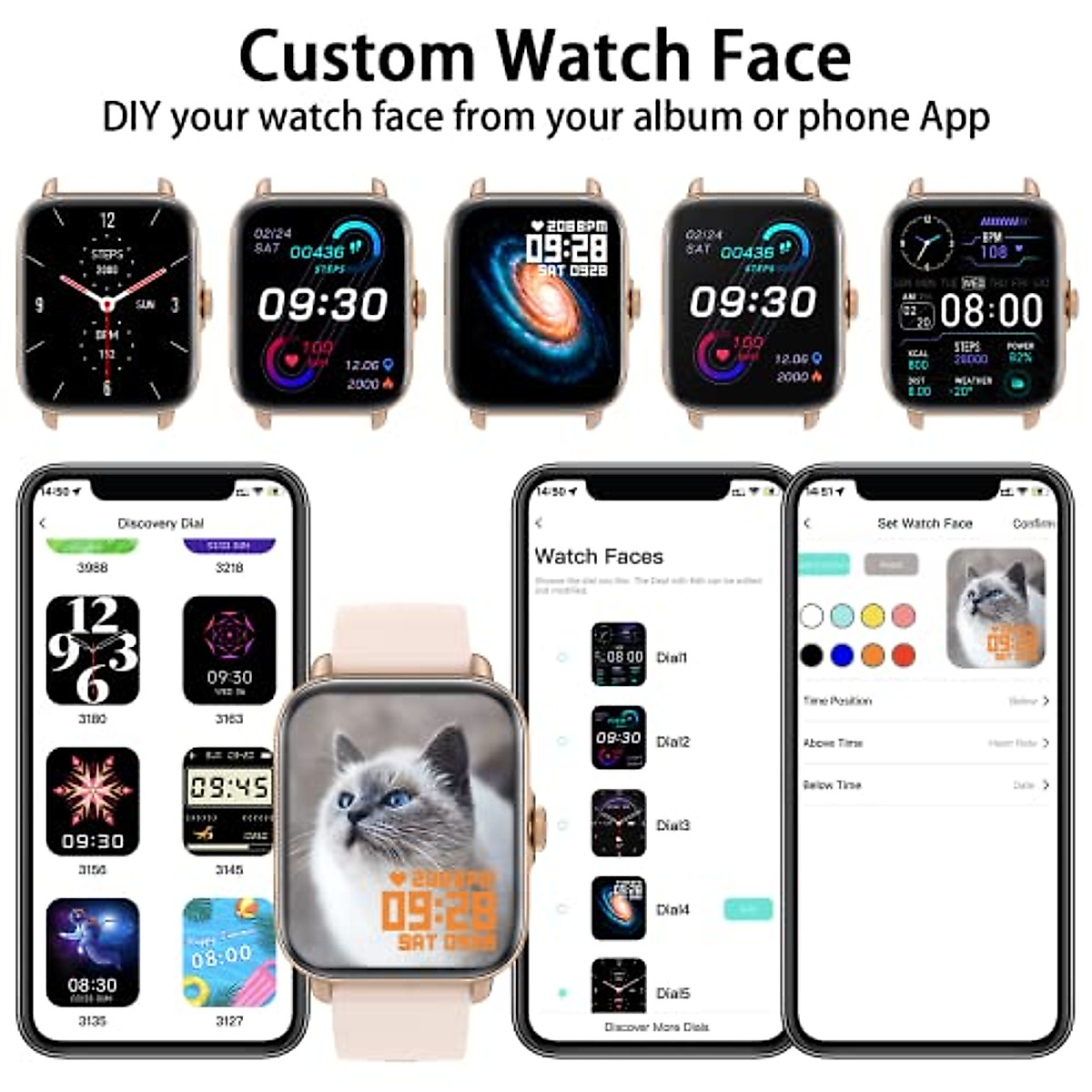 Smart Watch (Answer/Make Call), 1.7" Waterproof Smartwatch 28 Sports Fitness Tracker with Heart Rate Monitor Sleep Tracker Blood Oxygen for Android iPhone Samsung, GPS Step Counter Pedometer for Women