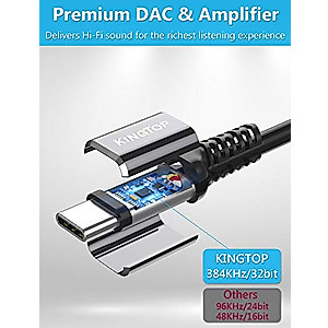 KINGTOP USB C to 3.5mm Audio Adapter, 384khz-32bit USB Type C to 3.5mm Female Stereo Headphone Jack Adapter Compatible with Samsung S20 FE S21 Note 20 Ultra, OnePlus 9, Pixel 5 XL, iPad Pro and More