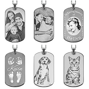 Personalized Custom Photo Text Engraving Dog tags Stainless Steel Necklace Memorial Necklace - Family, Love, Cat, Dog, Pets Photo