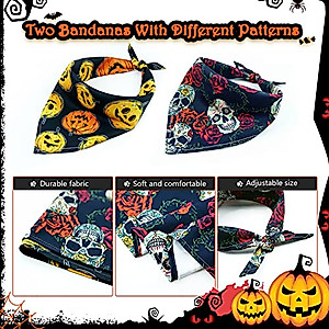 PurrNbark Halloween Dog Bandanas for Small Medium Large Breed Dogs and Cats Dog Bandana Girl Boy Scarf 2Pack Halloween Costumes Accessories Pumpkin Skeleton Ghost Pattern Black
