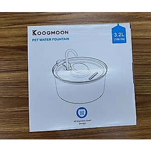 Cat Water Fountain Stainless Steel: Cat Fountain for Drinking Dog Water Bowl Dispenser 108oz/3.2L Automatic Kitty Spout Metal Pet Water Fountain Indoor KOOGMOON