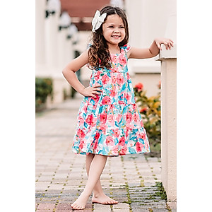 Girl Floral Dresses Size 6 Little Girls Dress Size 5 Pink Casual Sundresses 5T A-Line Knee-Length Pleated Frocks