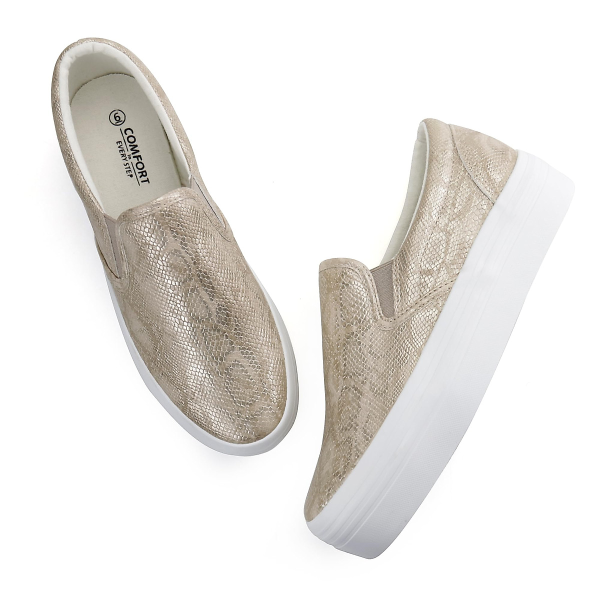 JABASIC Womens Fashion Sneakers Casual Slip On Platform Shoes Loafers (5M,Golden)