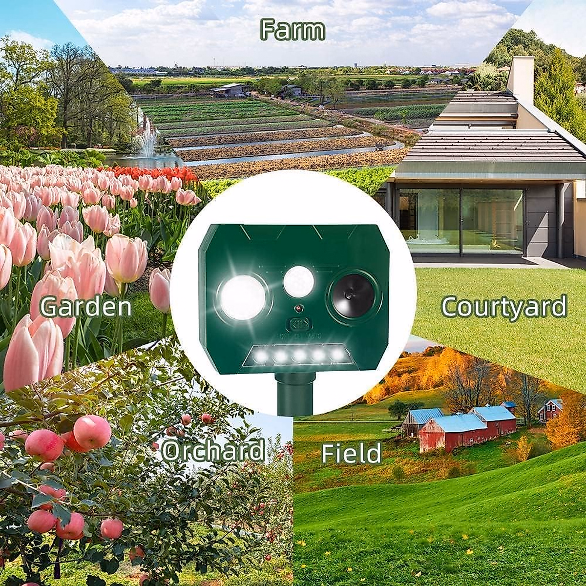 2 Pcs Solar Ultrasonic Animal Repellent 2024 Newest Cat Deterrent Outdoor with Motion Detector & Flash Light to Repel Squirrel, Cat, Deer, Skunk, Rabbit, Dog, Raccoon, Bird for Yard Lawns